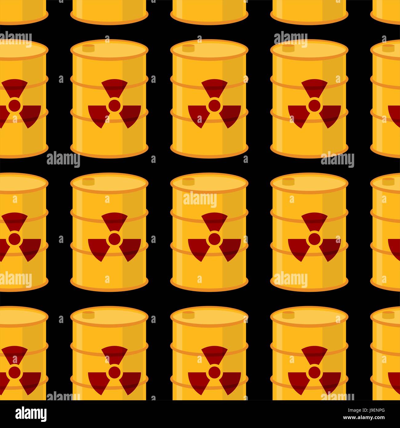 Yellow barrels of radioactive substance seamless pattern. Vector ...