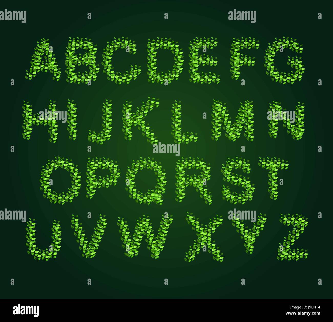 Leaves Font Green. Eco alphabet. letters from the tree's leaves Stock ...