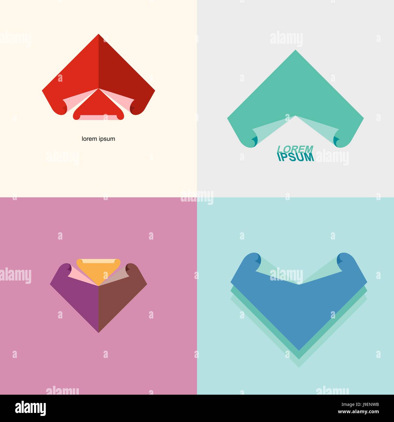 Set Abstract logo sheet of paper. Technical drawing and blueprints ...