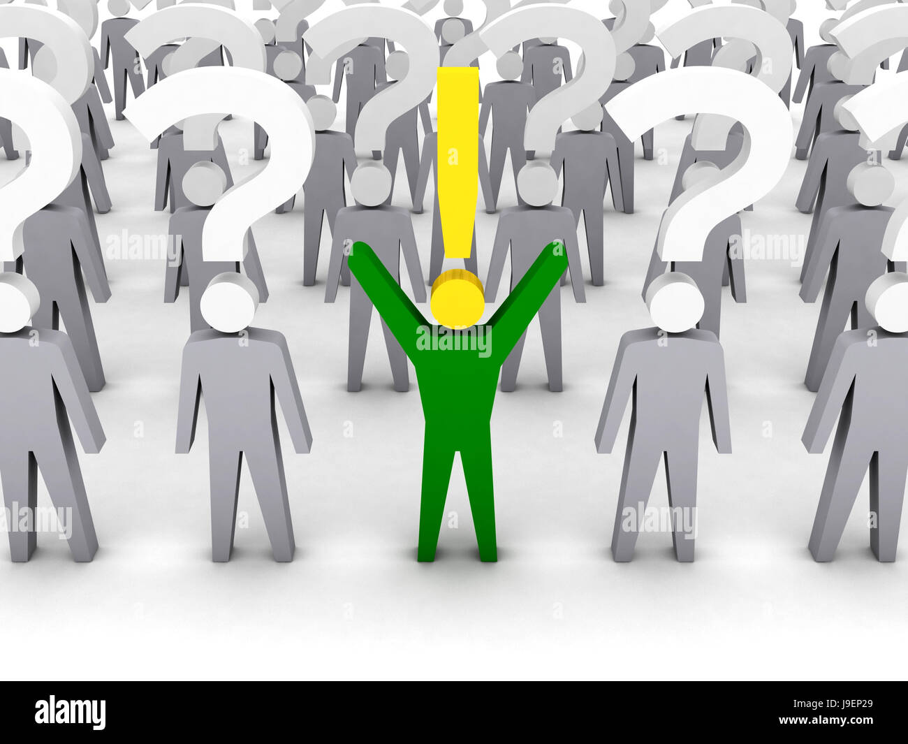 One man with exclamation mark and a lot of men with question marks ...