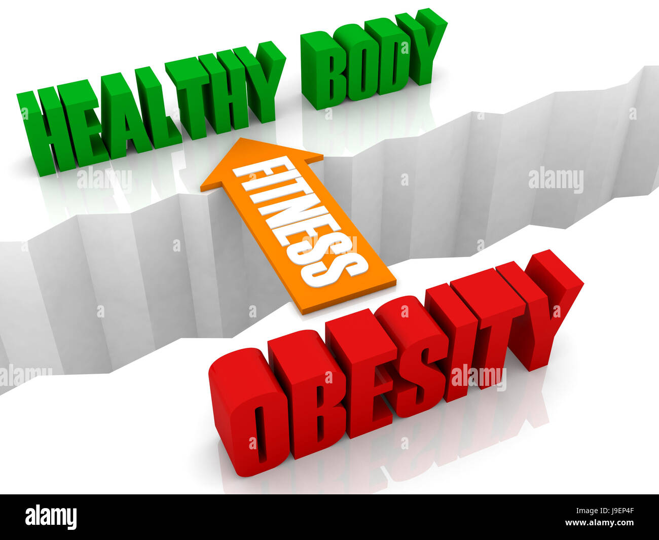 Fitness is the bridge from OBESITY to HEALTHY BODY. Concept 3D ...