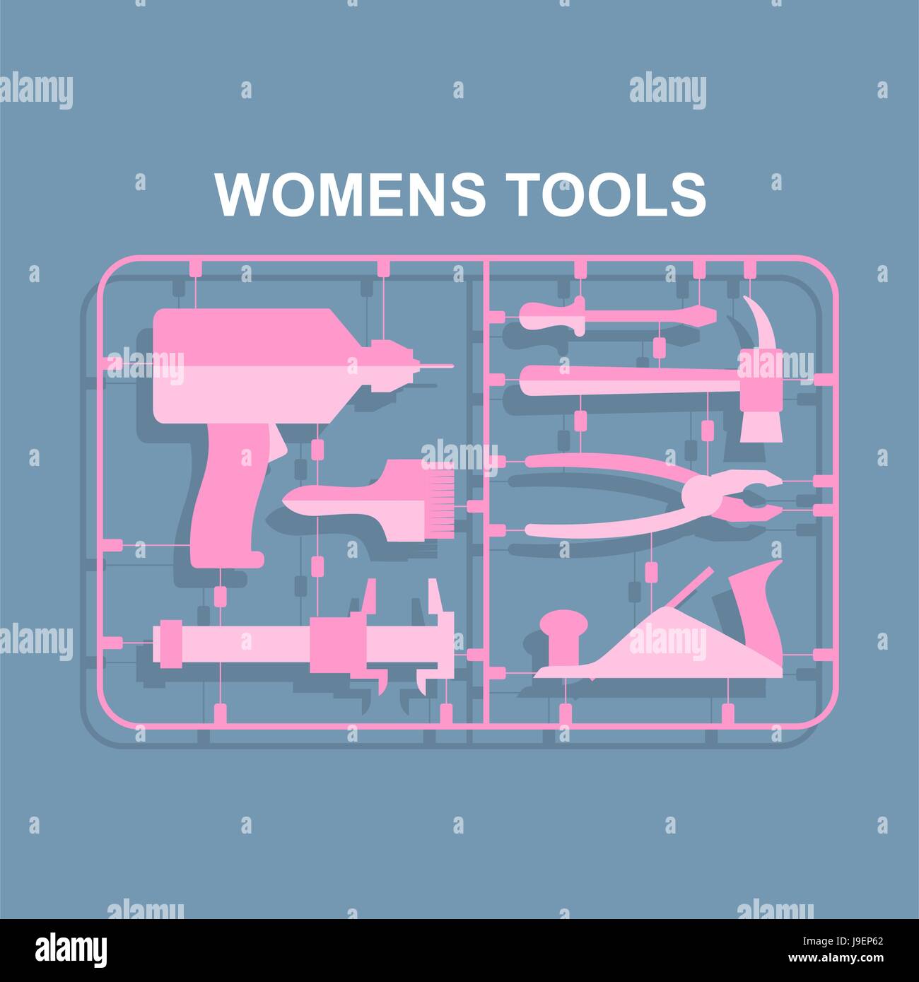 Pink Tools Set For Women Plastic Model Kits For Blondes Vector Illustration Stock Vector