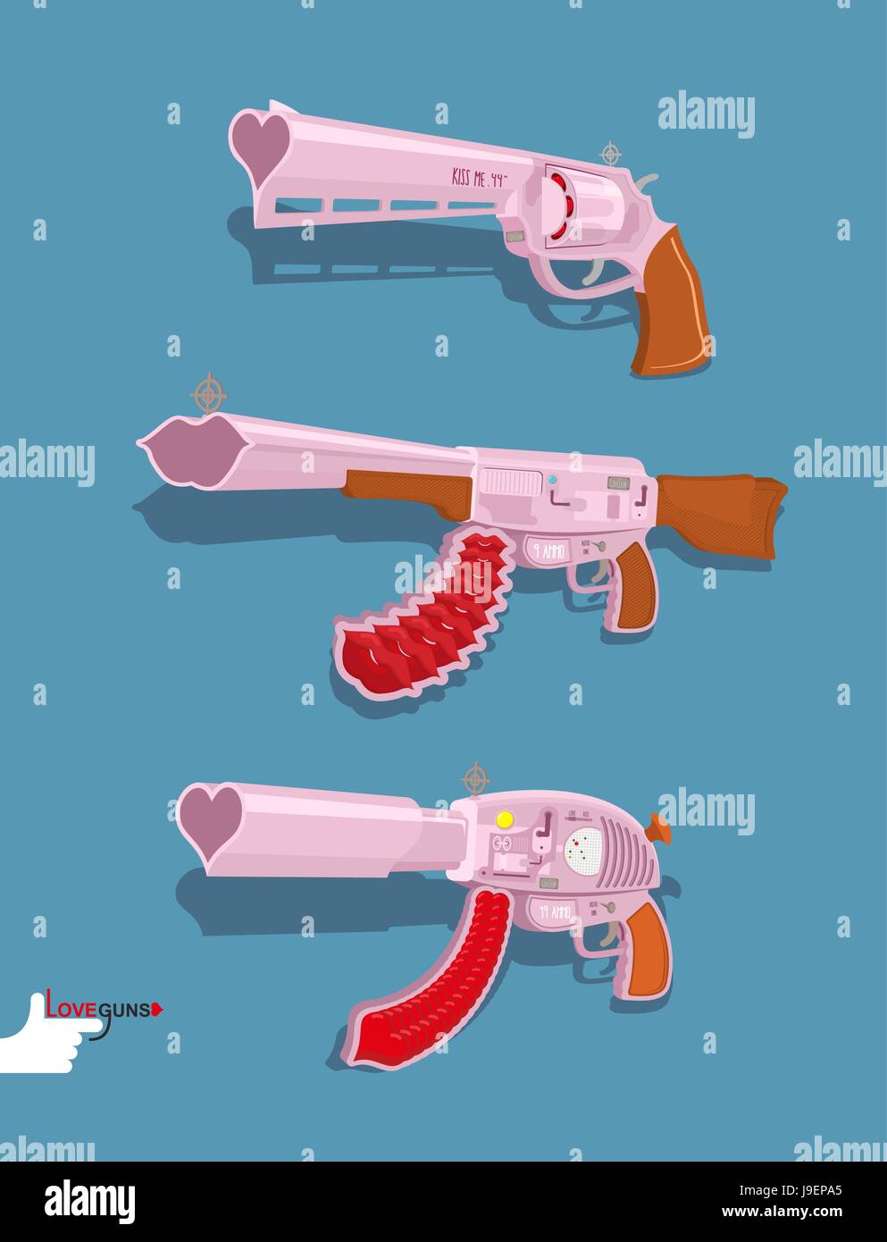 Set love guns. Automatic, Blaster, Magnum. Vector illustration Stock ...