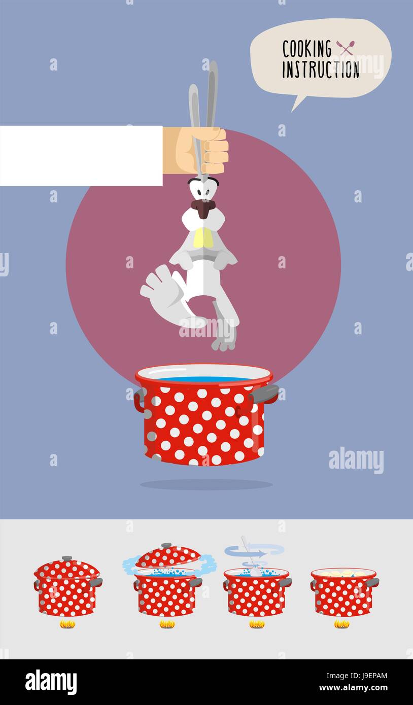How to cook soup from rabbit fur. Cook's hand holding a rabbit over a ...