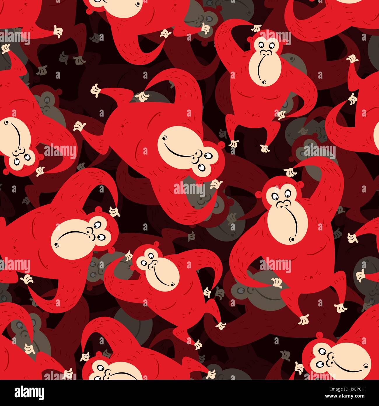 Red monkey surround background. Seamless pattern from gorilla. Wild ...