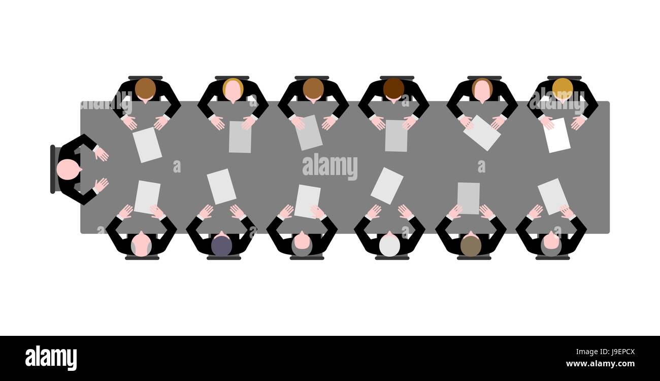 Meeting in Office of the top view. Boss sitting at a table. Slave sit ...