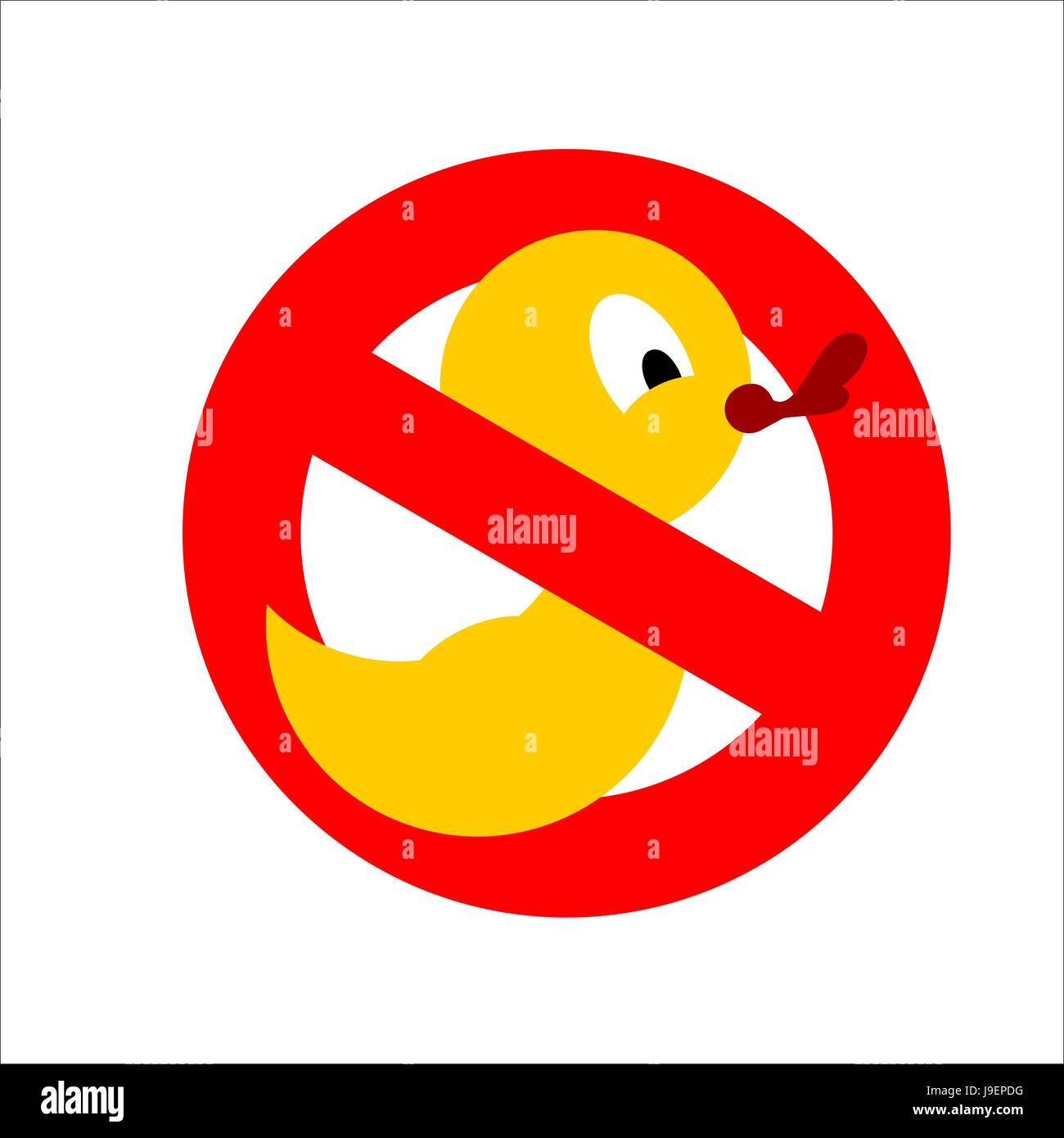 Banning sign. Yellow rubber duck for bathing crossed. Dont quack. You ...