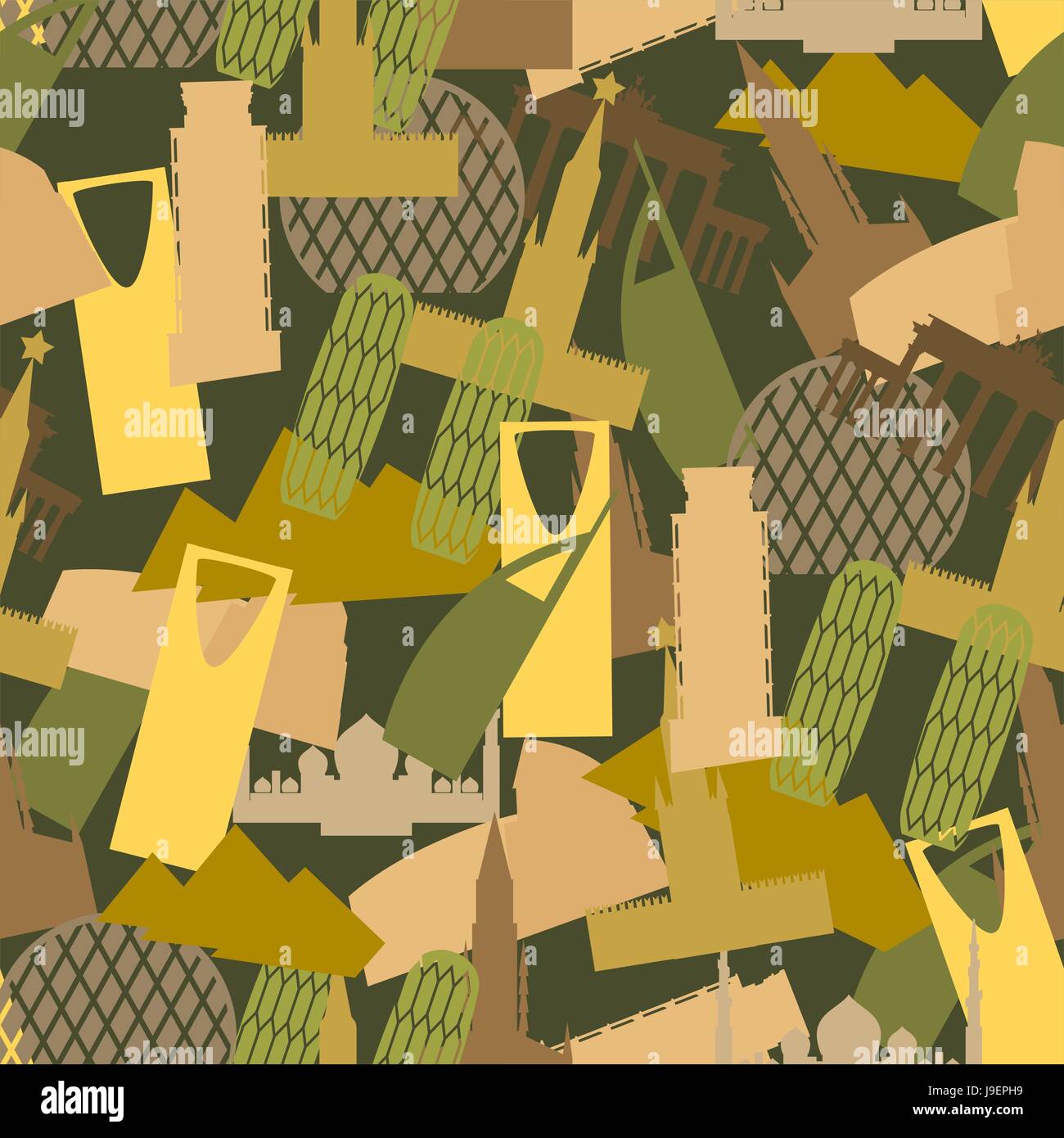 Military camouflage Landmark buildings. Attractions of army clothing ...