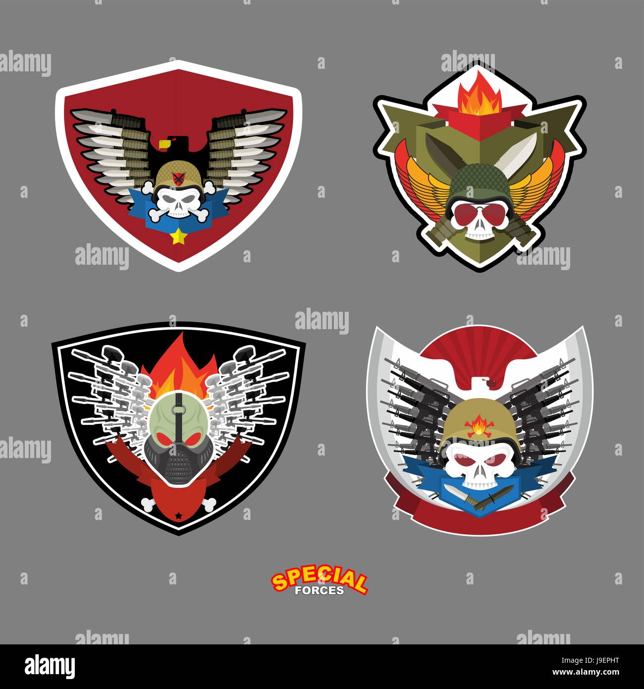 Army emblem set. Skull and guns. Vector illustration Stock Vector Image ...