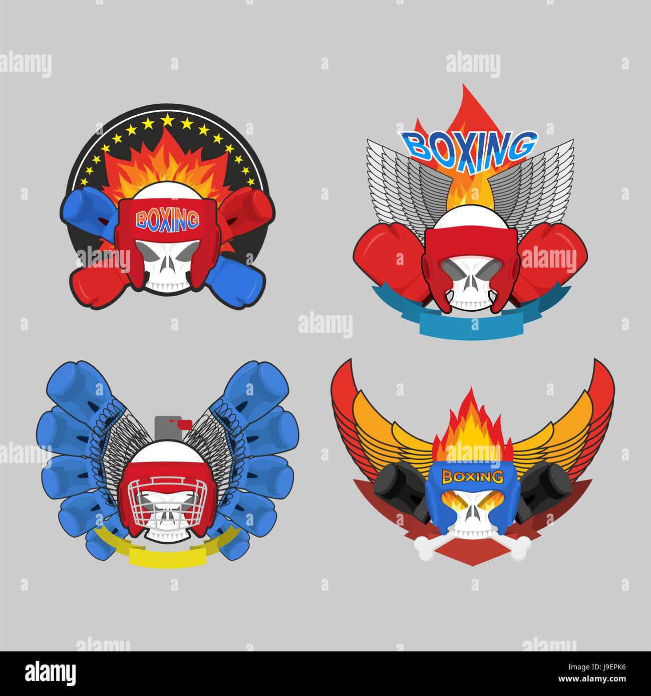 boxing logo set. Skull and boxing gloves. Vector illustration Stock ...