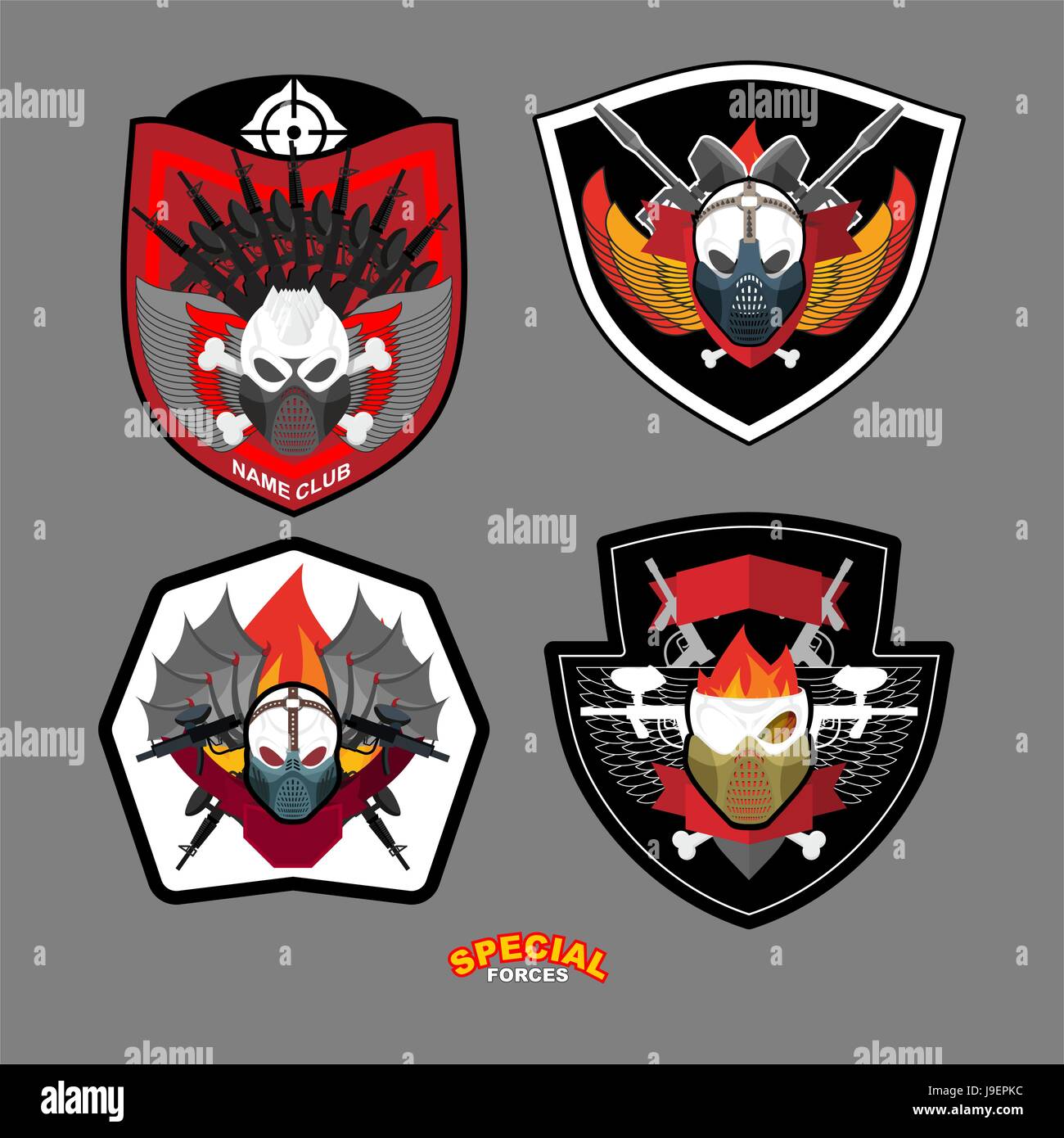 Army emblem set. Special forces patch with skull and guns. Vector illustration Stock Vector ...