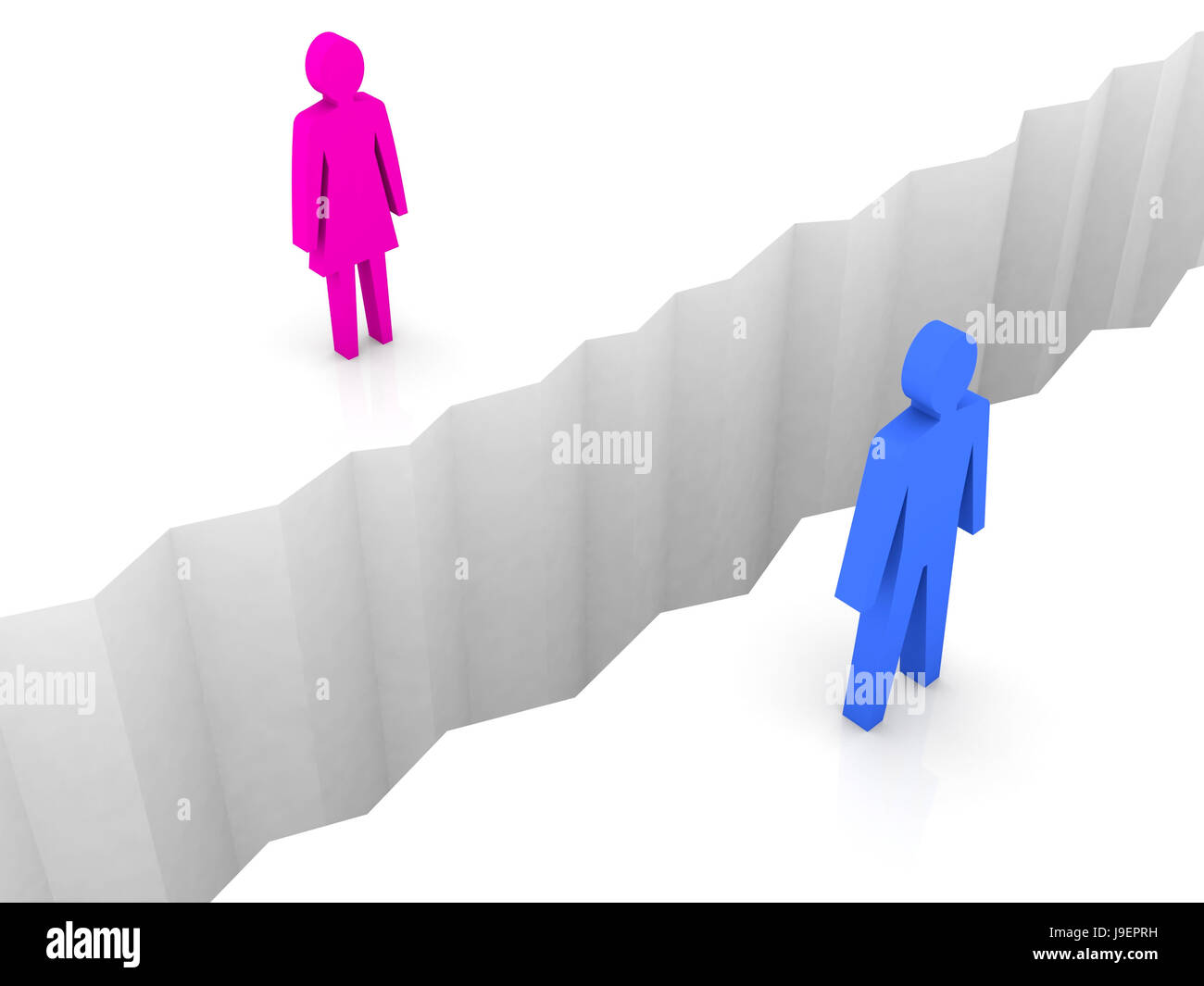 Man and woman split on sides, separation crack. Concept 3D illustration ...
