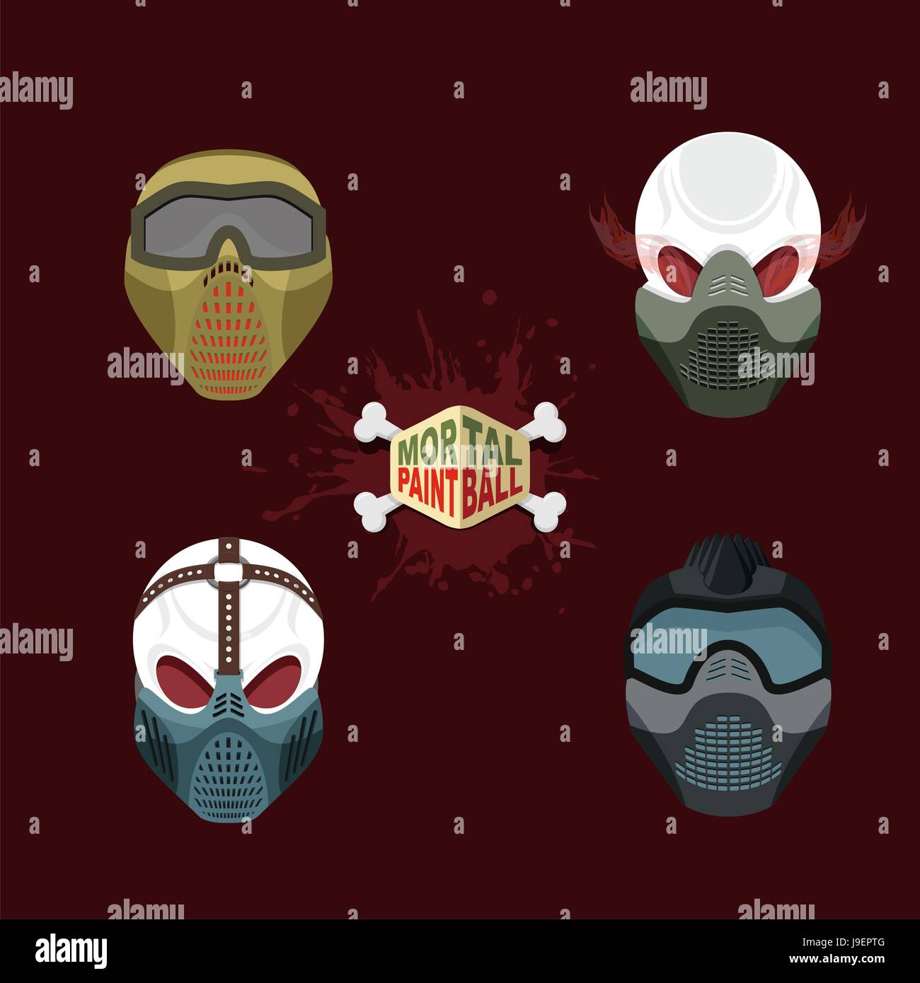 set paintball evil mask. skull Mortal paintball Stock Vector Image ...