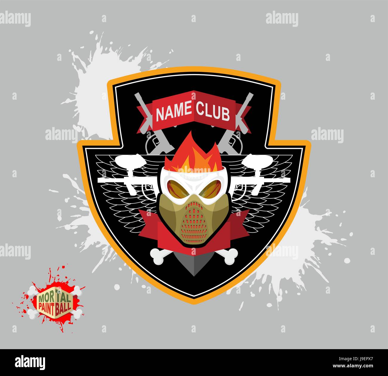 Paintball logo. skul protection mask. Heraldic Shield with wings and ...