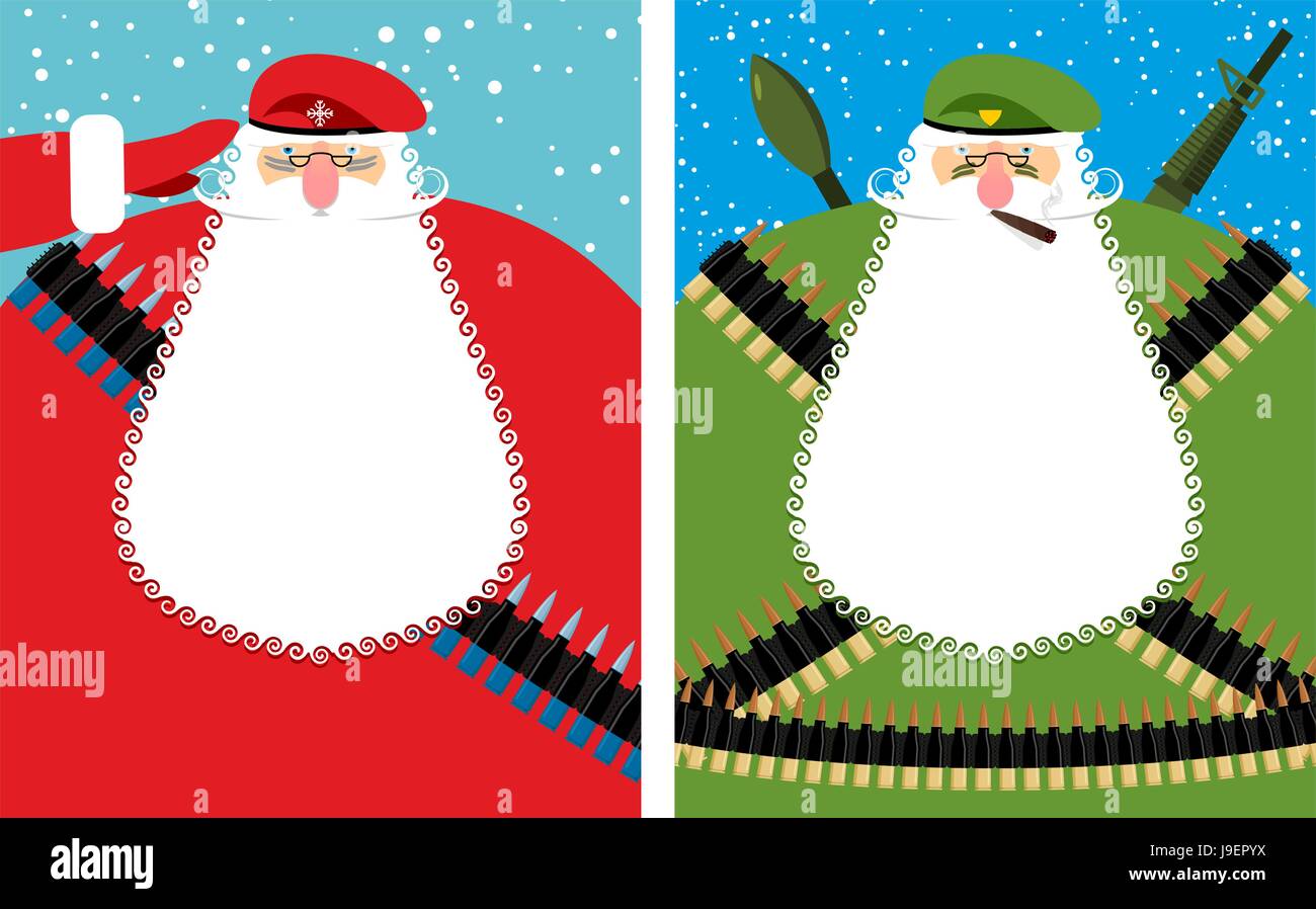 Santa Claus Christmas Defender. Military grandfather with beard and ...