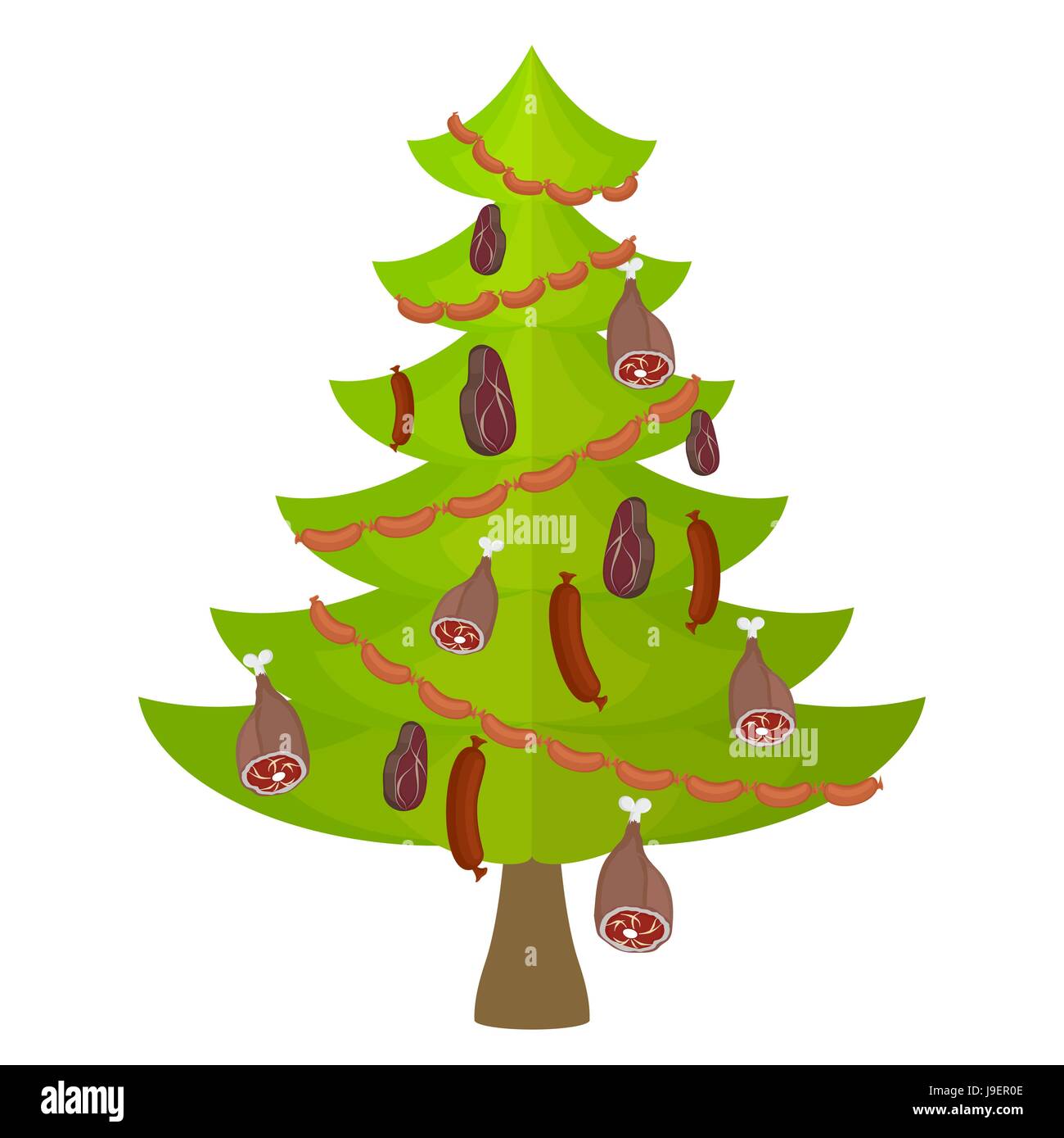 Tree meat food and delicacy. Christmas tree decorated with Garland of ...