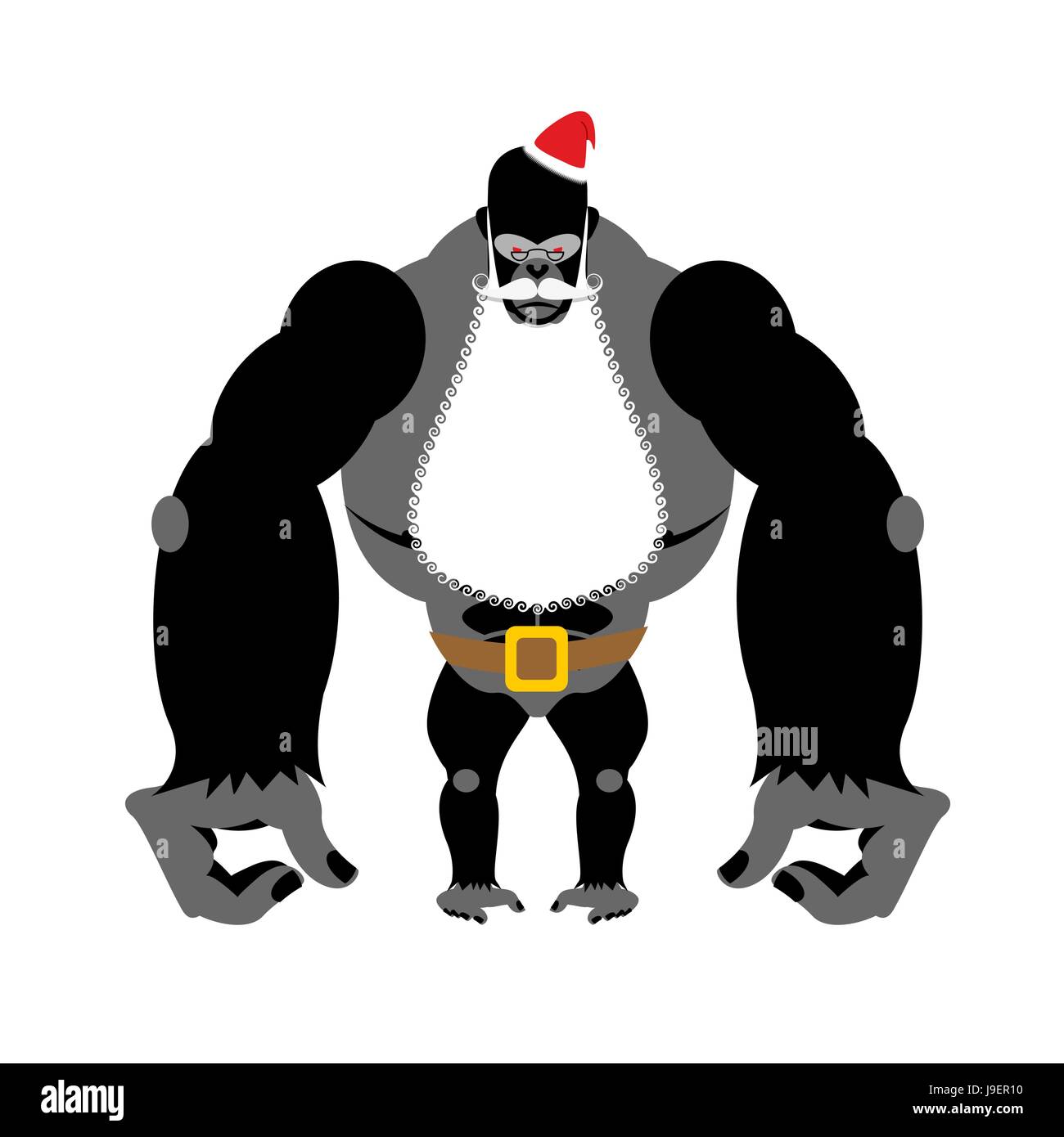 Gorilla Santa Claus. Big Wild Animal with beard and mustache. Strong ...