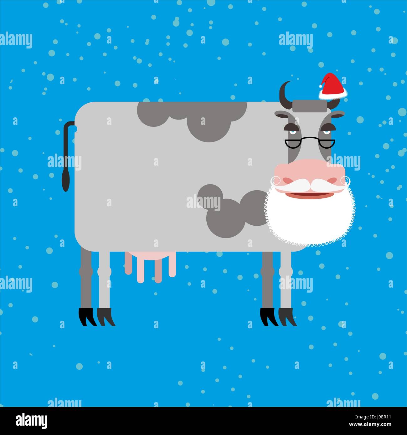 Cow Santa Claus. Farm animal with beard and moustache. Christmas Cap ...