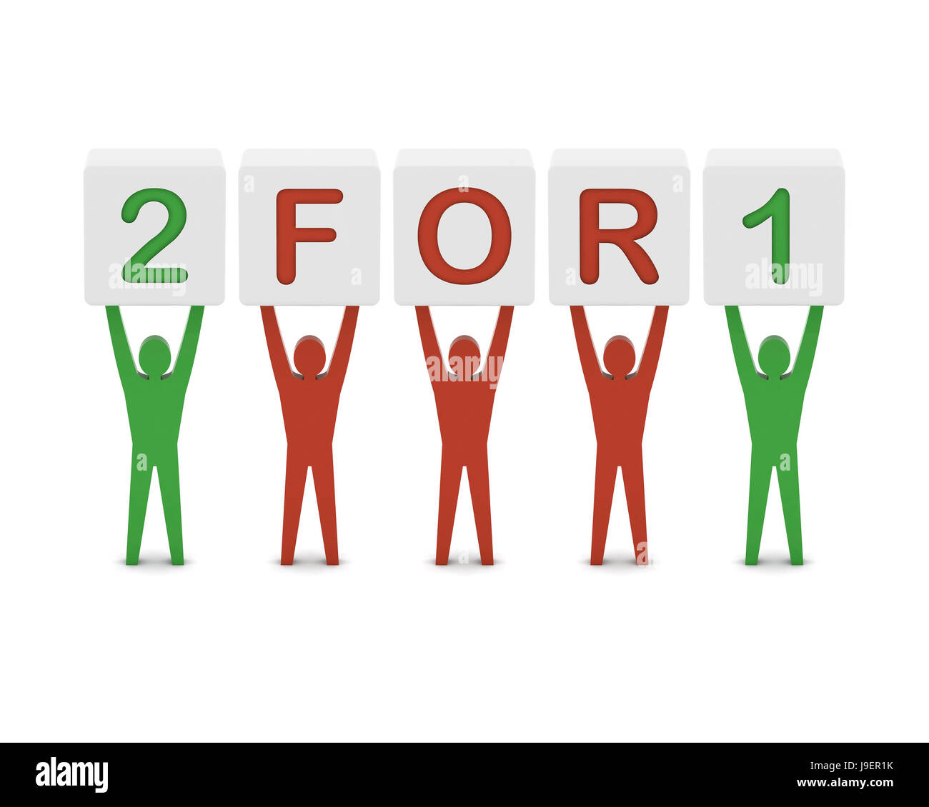 Men holding the words 2for1. Concept 3D illustration Stock Photo - Alamy
