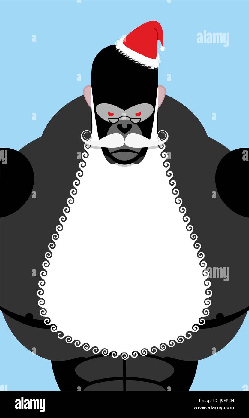 Santa Claus big scary gorilla. Wild animal with beard and moustache ...
