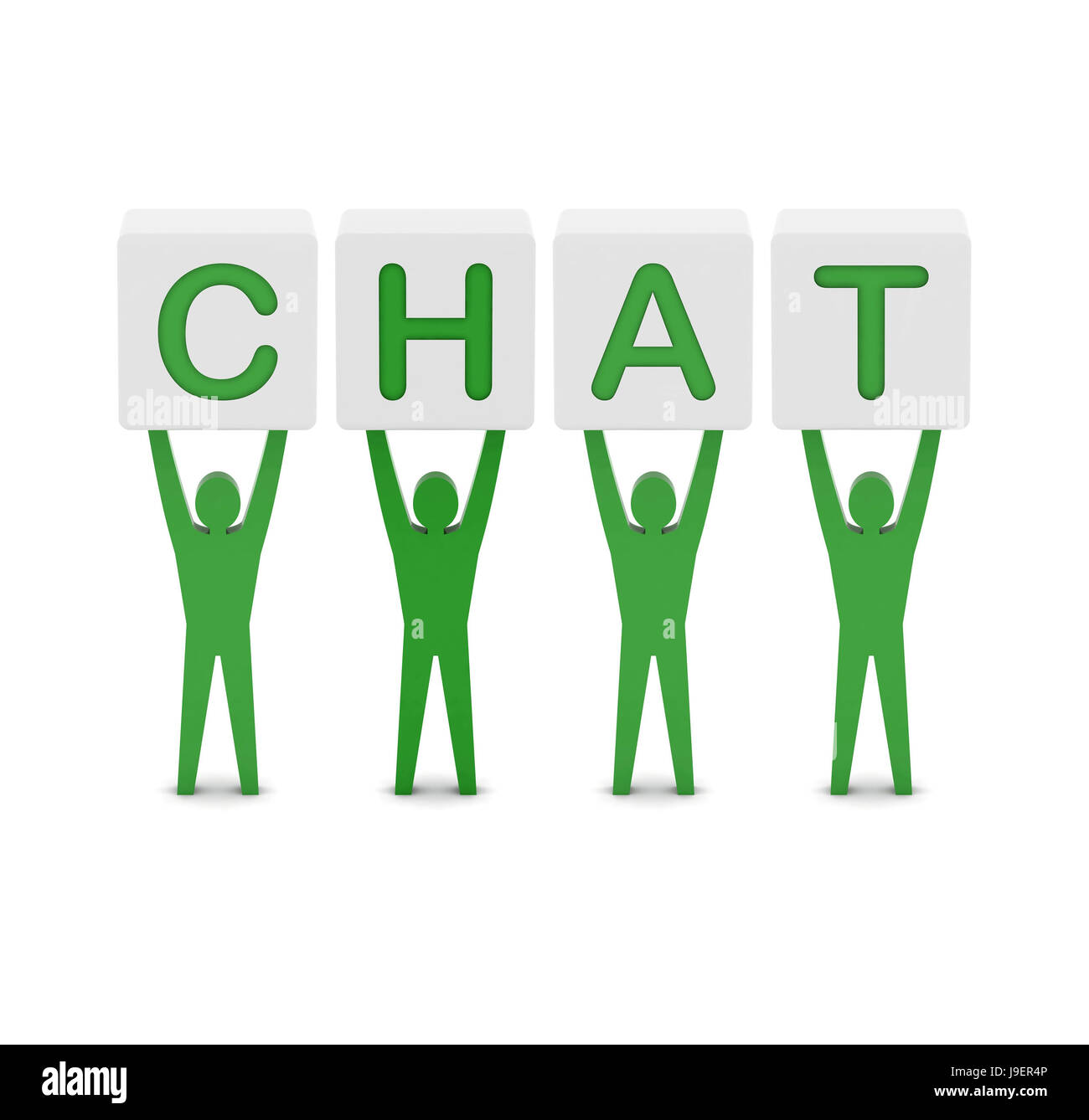 Men holding the word chat. Concept 3D illustration Stock Photo - Alamy