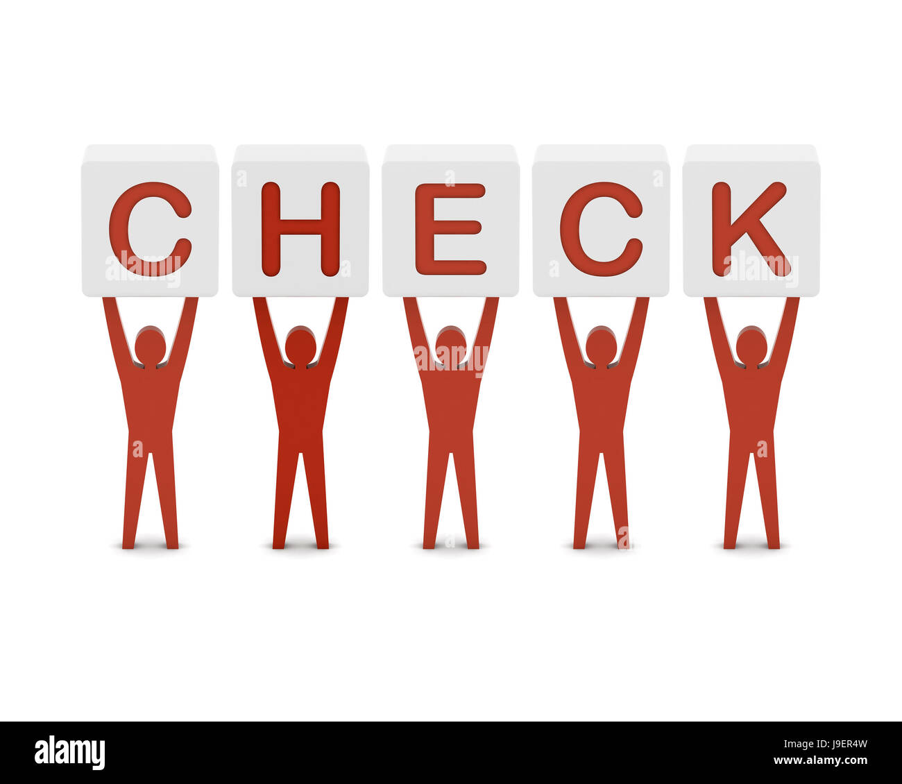 Men holding the word check. Concept 3D illustration Stock Photo - Alamy