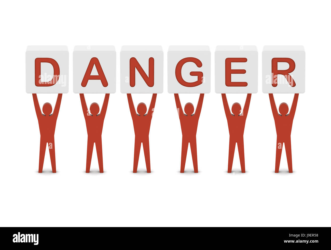 Men holding the word danger. Concept 3D illustration Stock Photo - Alamy