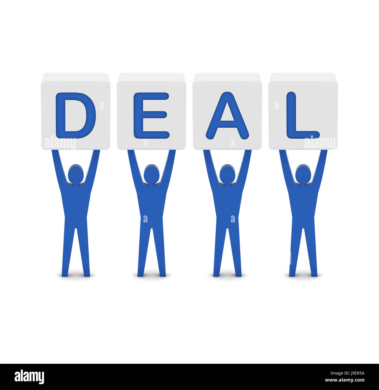 Men holding the word deal. Concept 3D illustration Stock Photo - Alamy