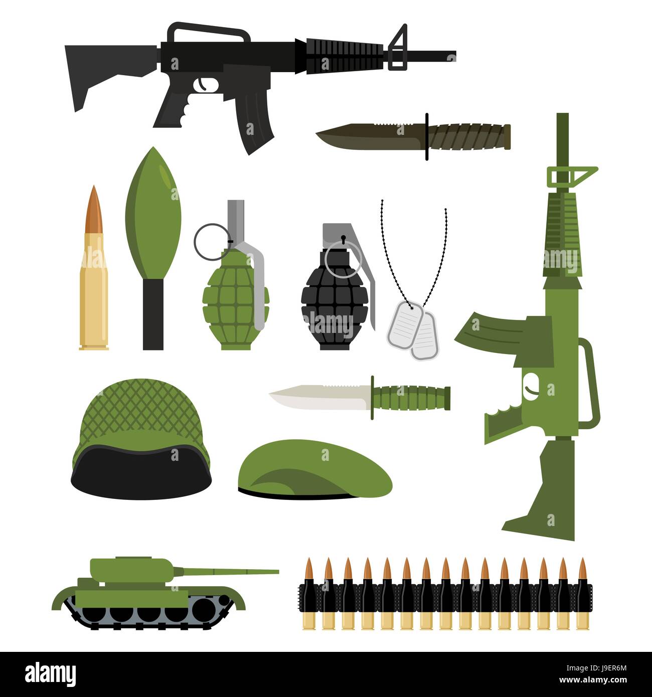 Set of icons for weapons of war. Military units: tank and grenade ...