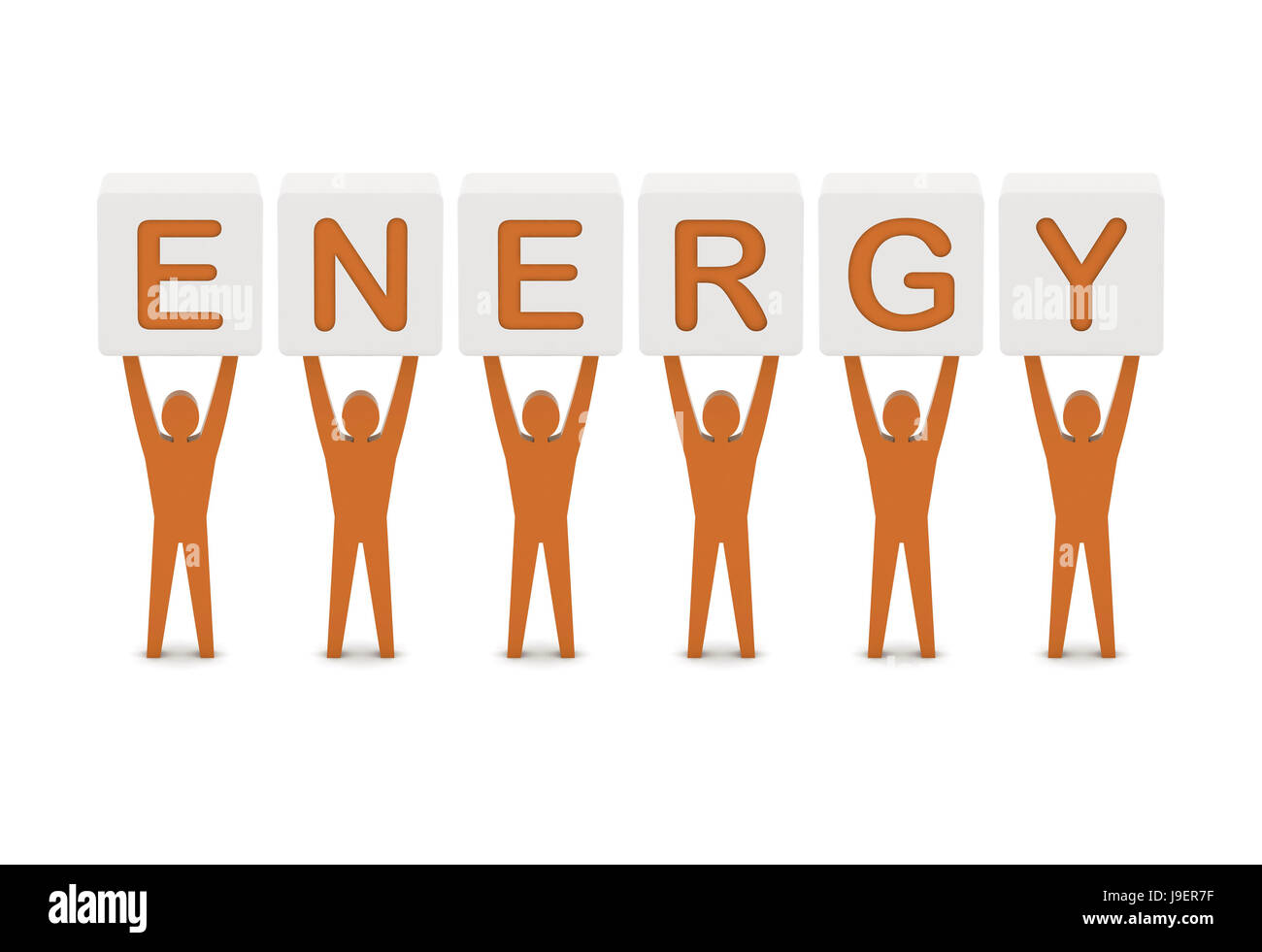 Men holding the word energy. Concept 3D illustration Stock Photo - Alamy