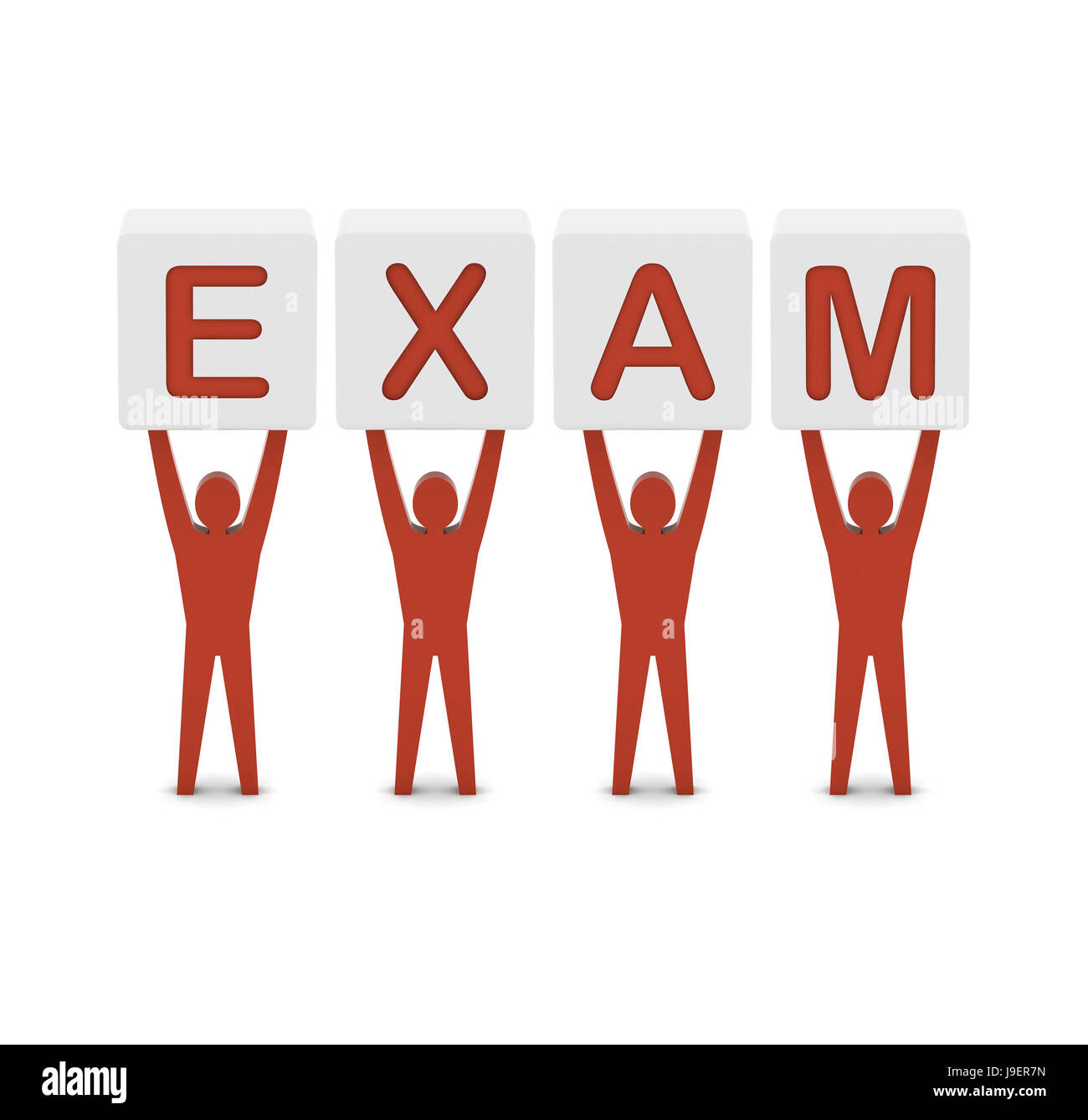 Men holding the word exam. Concept 3D illustration Stock Photo - Alamy