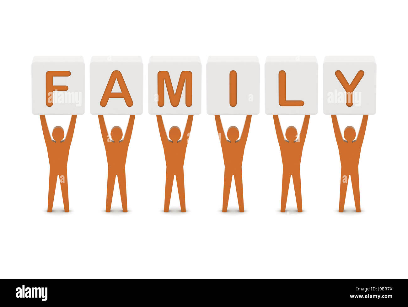 Men holding the word family. Concept 3D illustration Stock Photo - Alamy