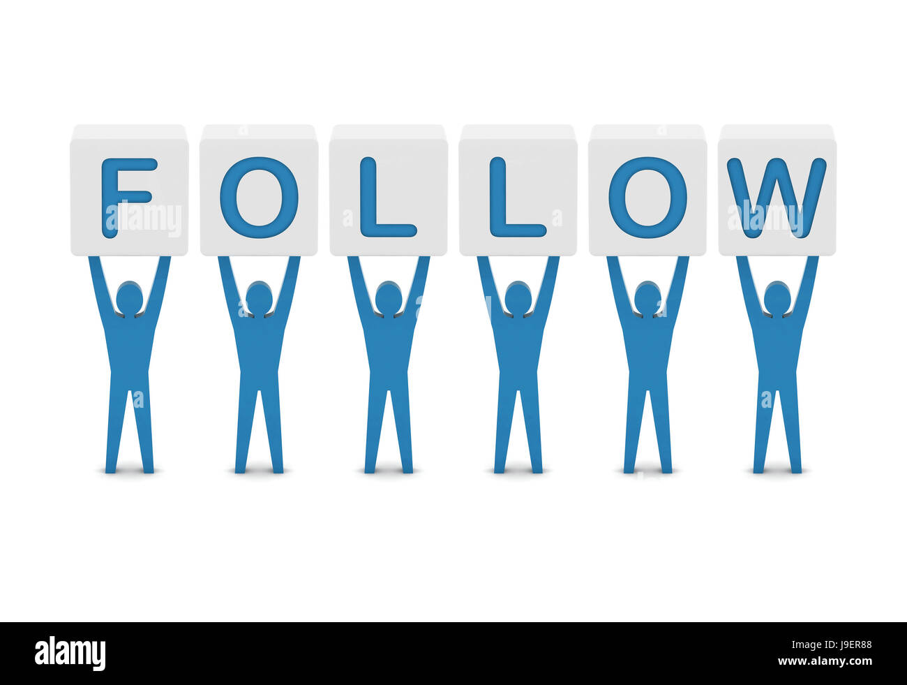 Men holding the word follow. Concept 3D illustration Stock Photo - Alamy