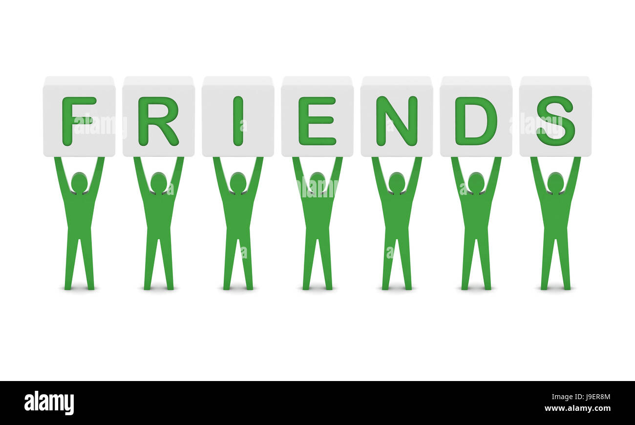 Men holding the word friends. Concept 3D illustration Stock Photo - Alamy