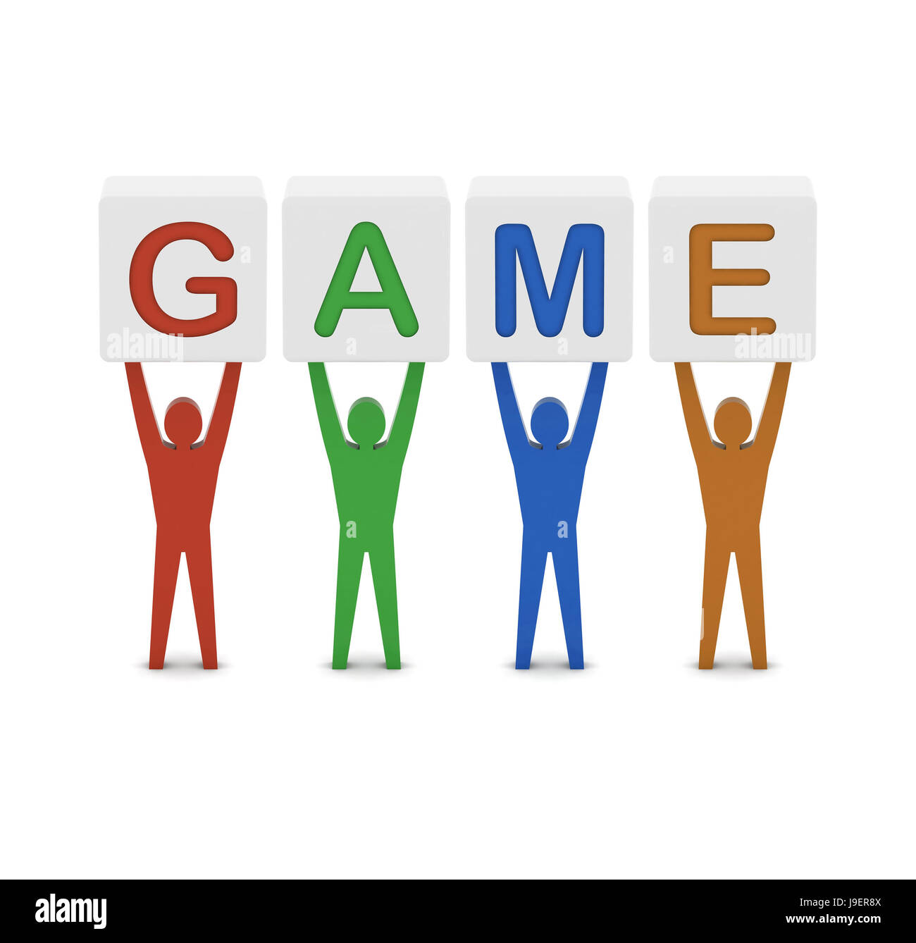 Men holding the word game. Concept 3D illustration Stock Photo - Alamy