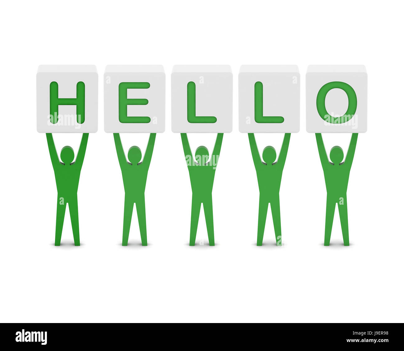 Men holding the word hello. Concept 3D illustration Stock Photo - Alamy