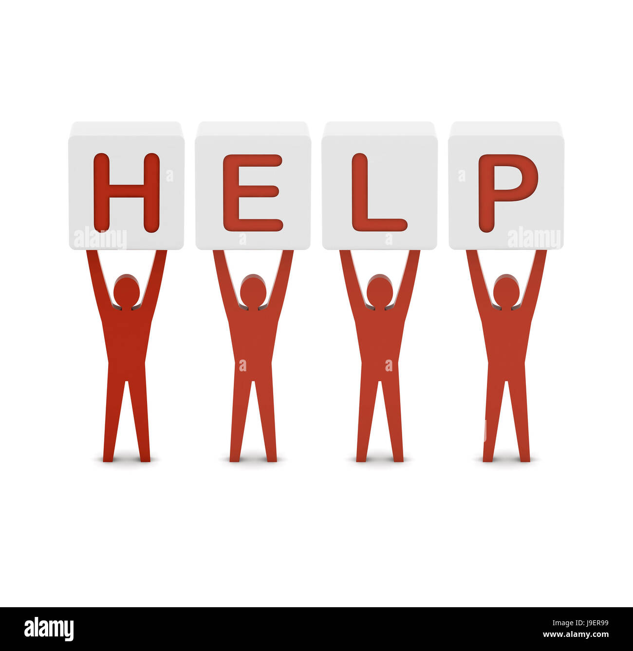 Men holding the word help. Concept 3D illustration Stock Photo - Alamy