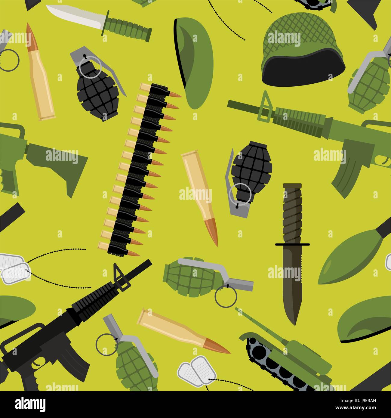 Military seamless pattern. Army background objects. Weapons and ...