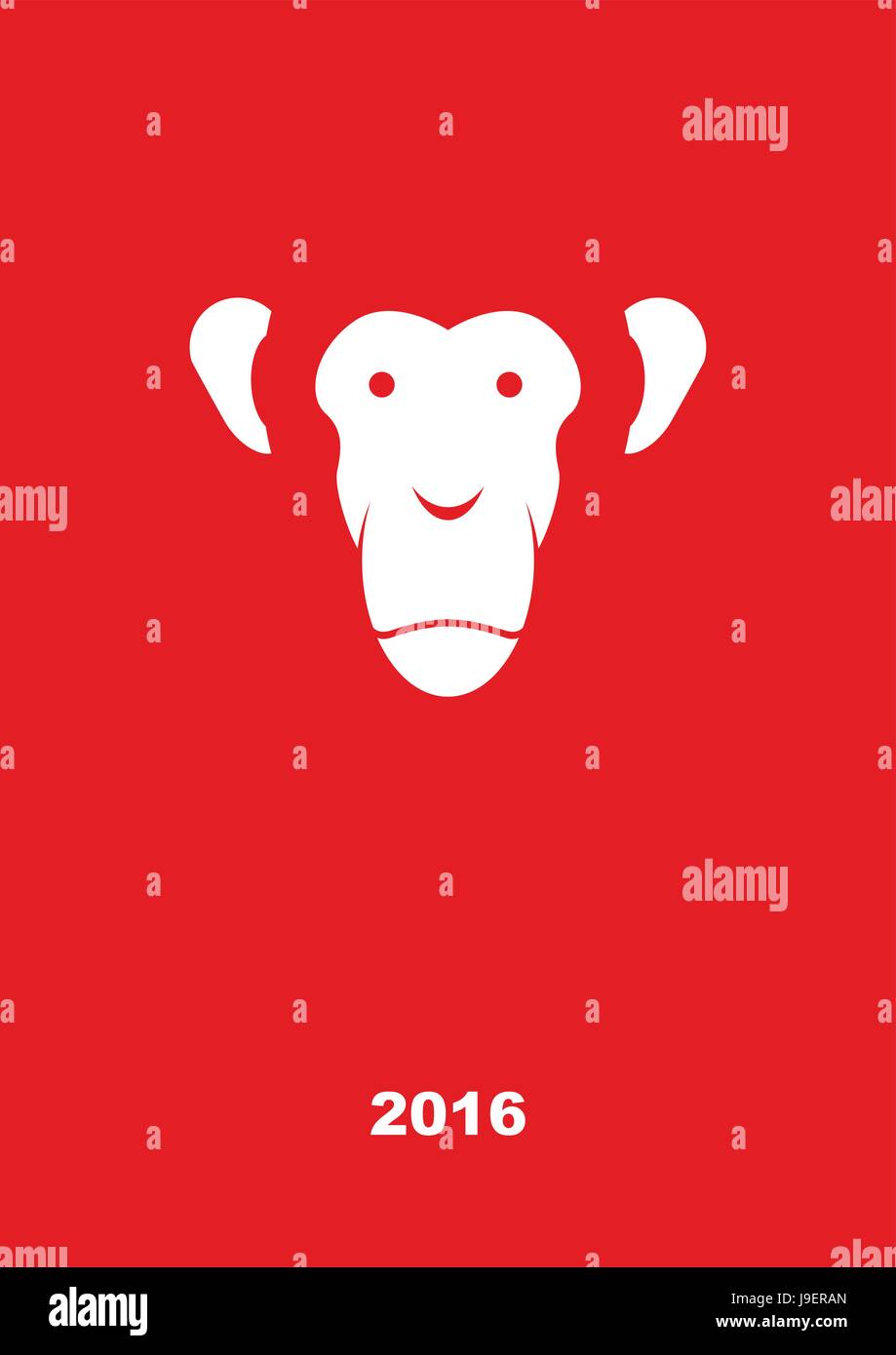 Monkey year 2016. Year of fire monkey. Greeting card on a red ...