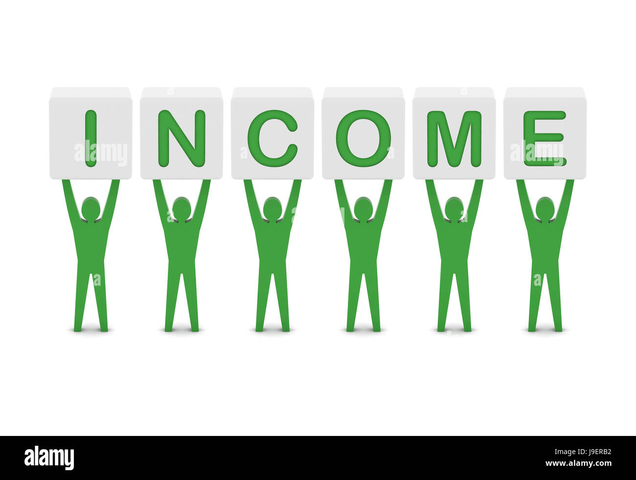 Men holding the word income. Concept 3D illustration Stock Photo - Alamy