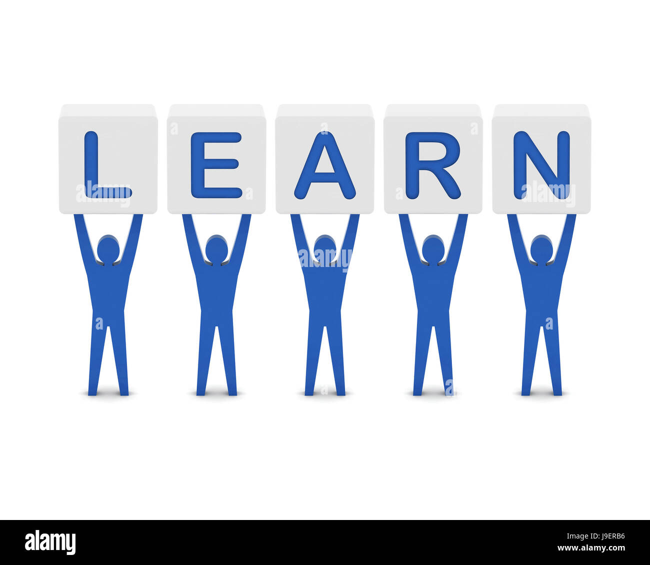 Men holding the word learn. Concept 3D illustration Stock Photo - Alamy