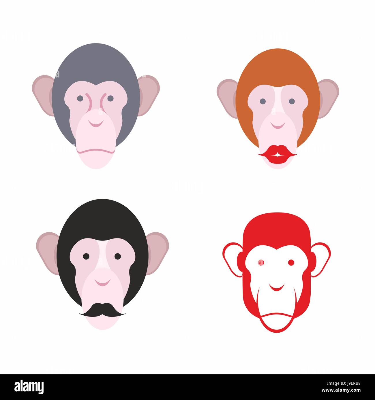 Set of facial monkey. Monkey with a mustache. various of animals ...