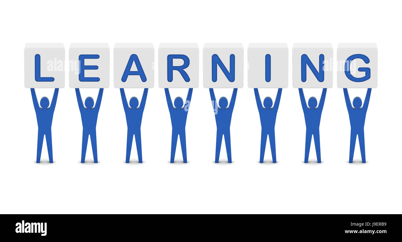 Men holding the word learning. Concept 3D illustration Stock Photo - Alamy