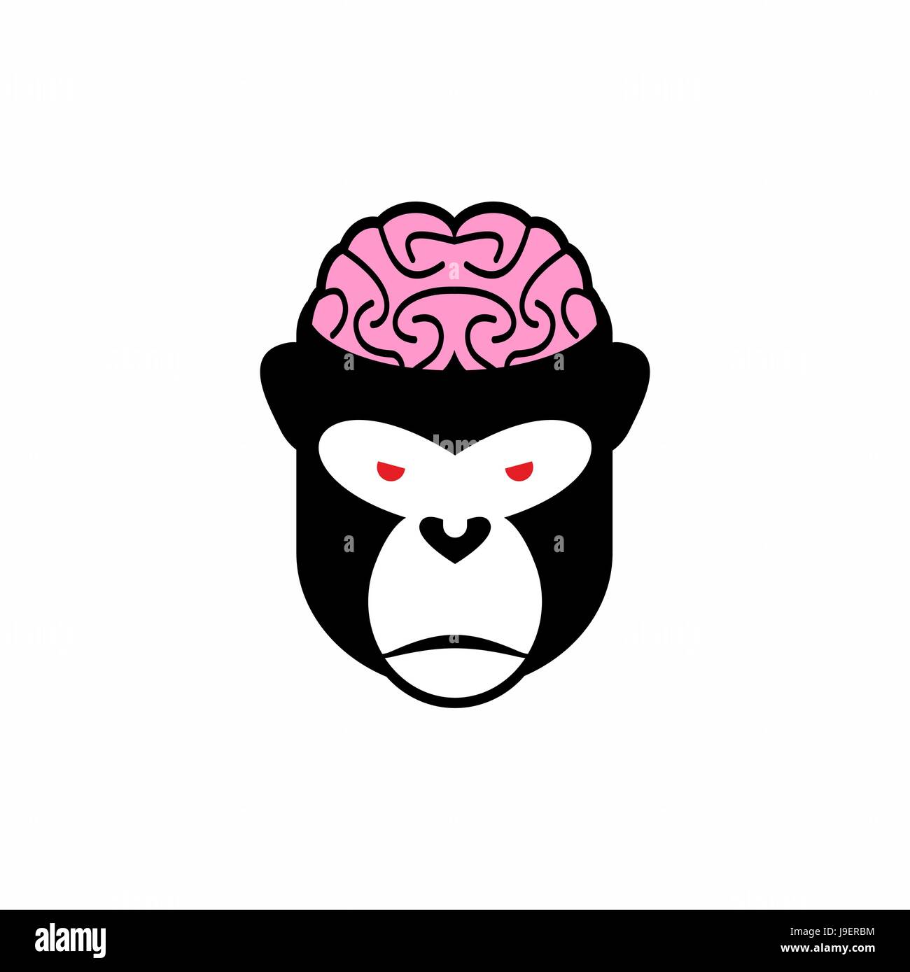 Monkey brains. Vector illustration logo head animal. Pink brain and ...