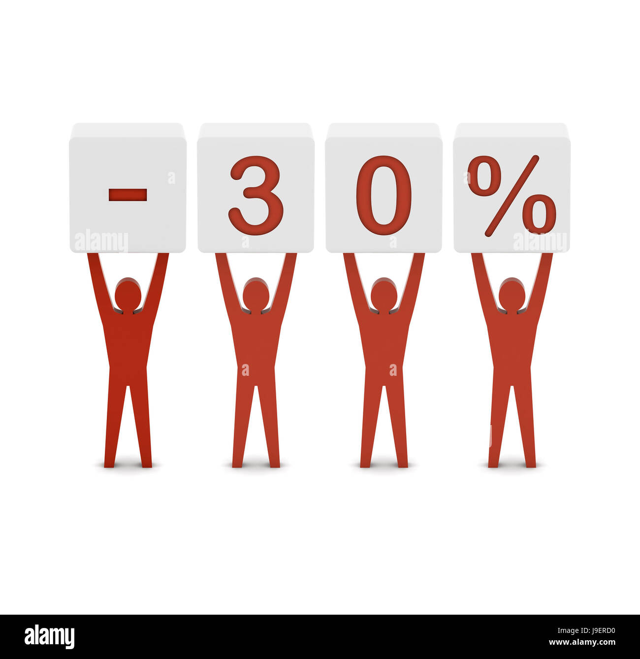 Men holding minus 30 percent. Concept 3D illustration Stock Photo - Alamy