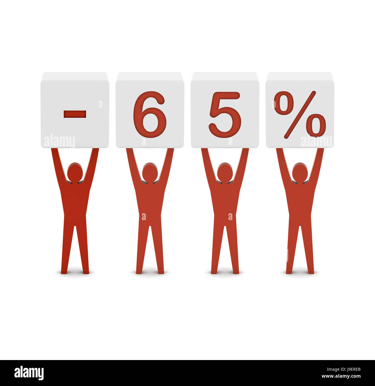 Men holding minus 65 percent. Concept 3D illustration Stock Photo - Alamy