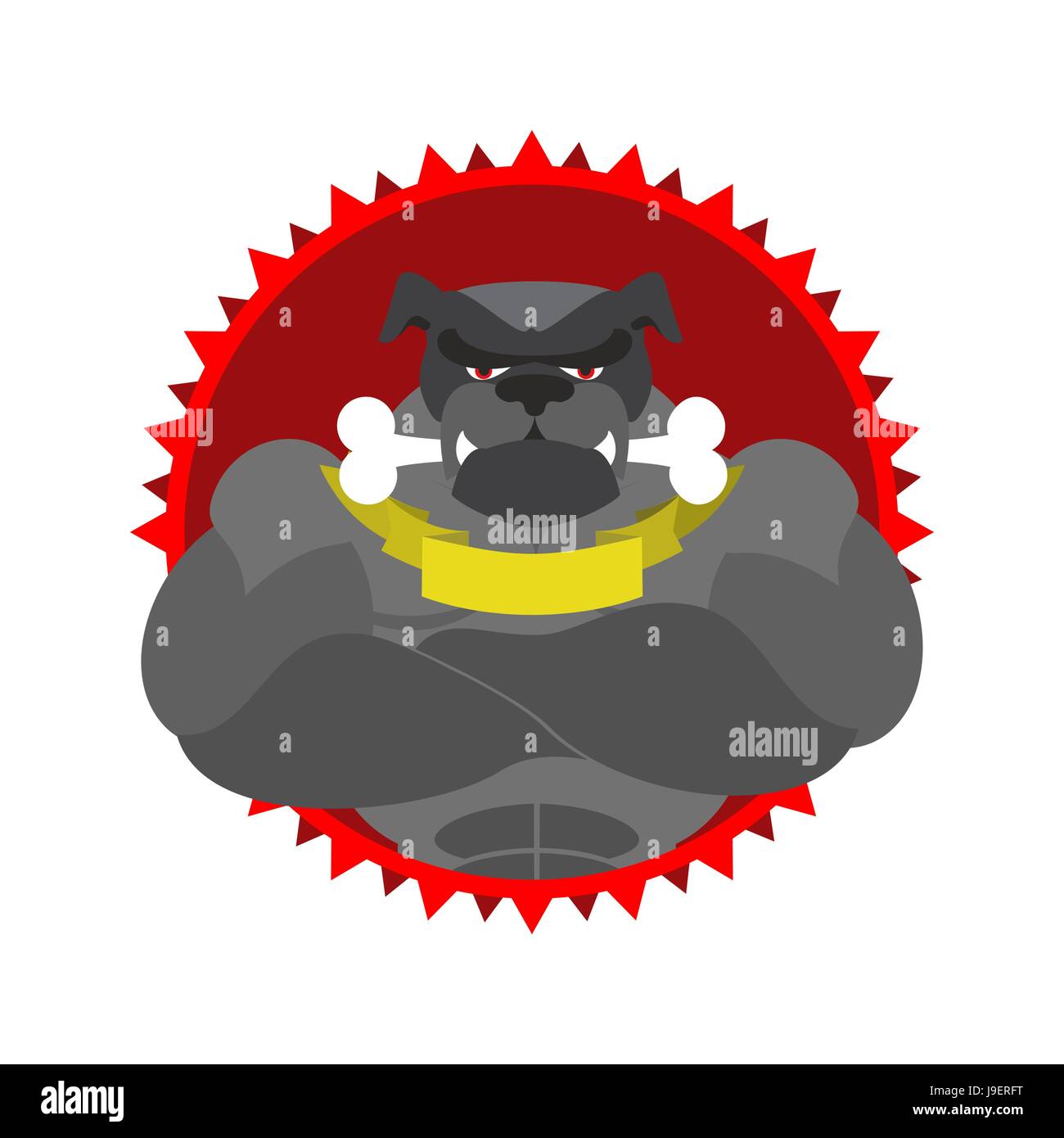 Angry dog Round emblem. Large Bulldog bodybuilder with bone. Vector ...