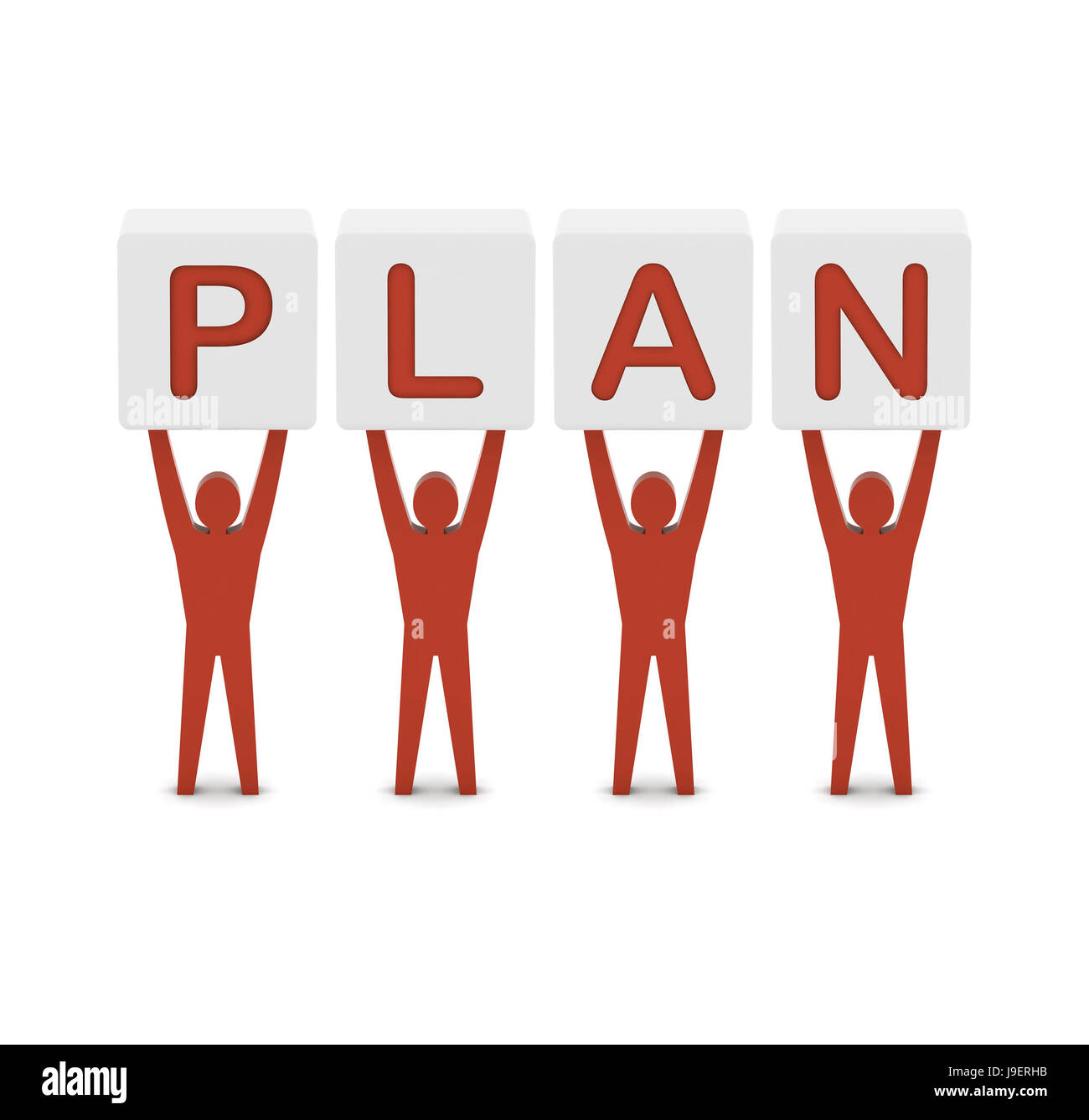 Men holding the word plan. Concept 3D illustration Stock Photo - Alamy