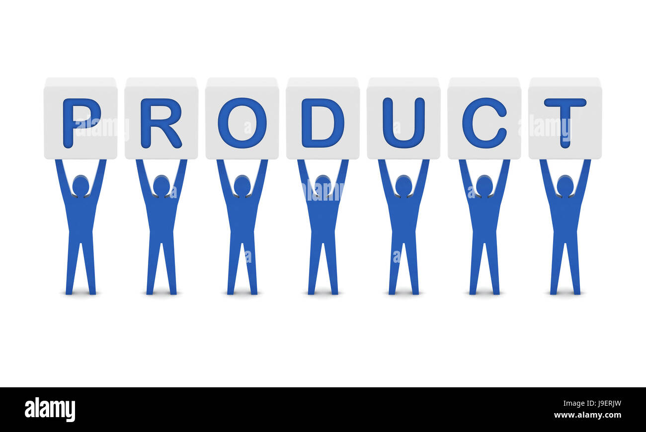 Men holding the word product. Concept 3D illustration Stock Photo - Alamy