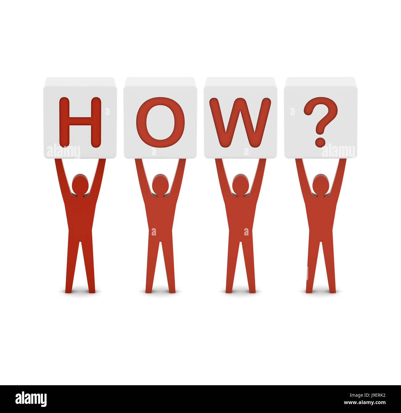 Men holding the question how. Concept 3D illustration Stock Photo - Alamy